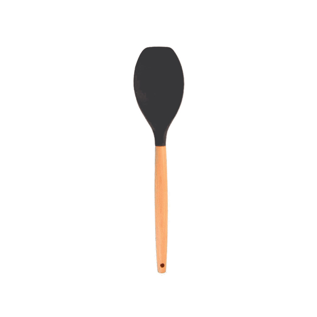 Round Spatula Silicone with Wooden Handle Black - WydE